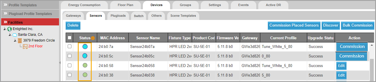 Viewing the Verified Sensors from the Configure App in Manage