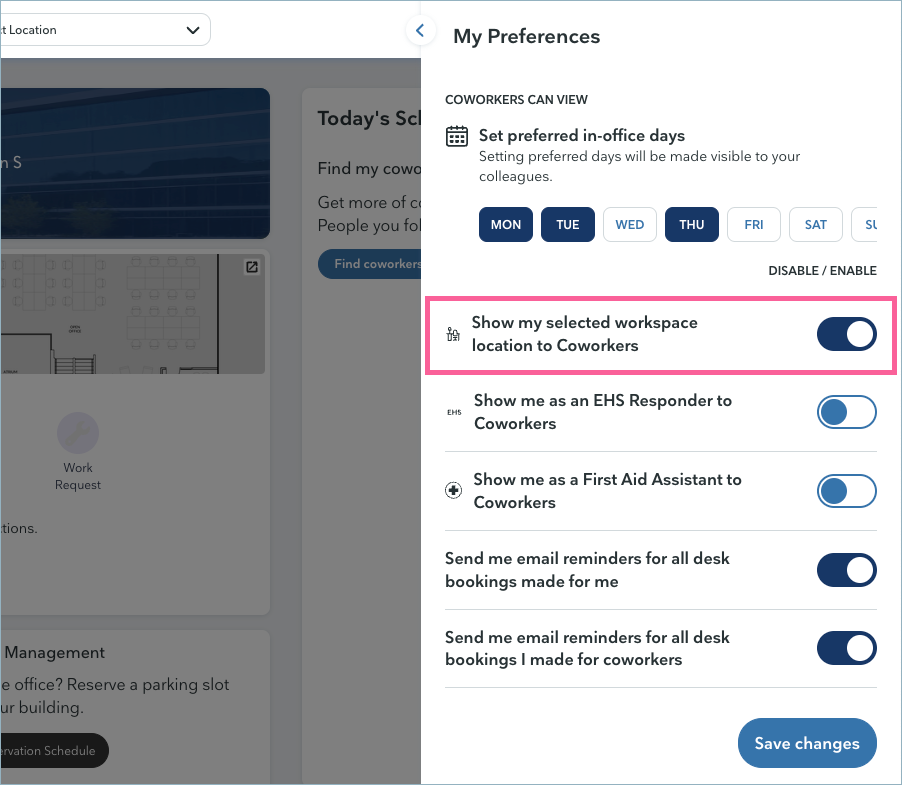 Share your location with coworkers - opt in/out