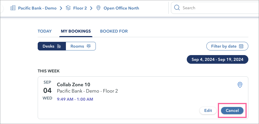 Cancel or edit your desk booking