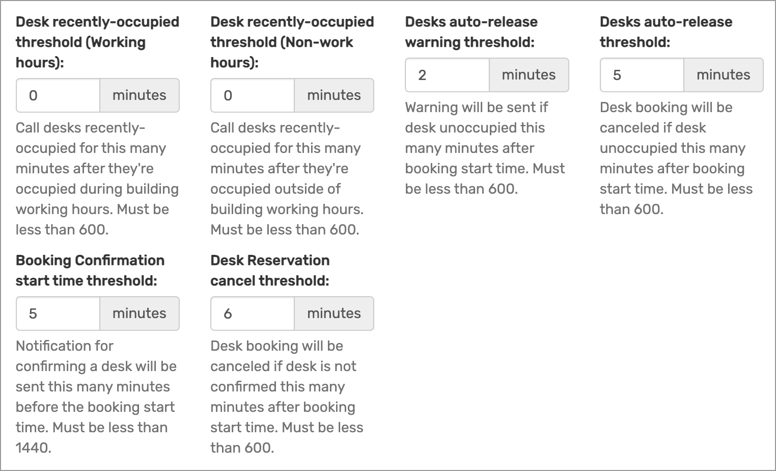 Building-wide booking settings for desks and rooms