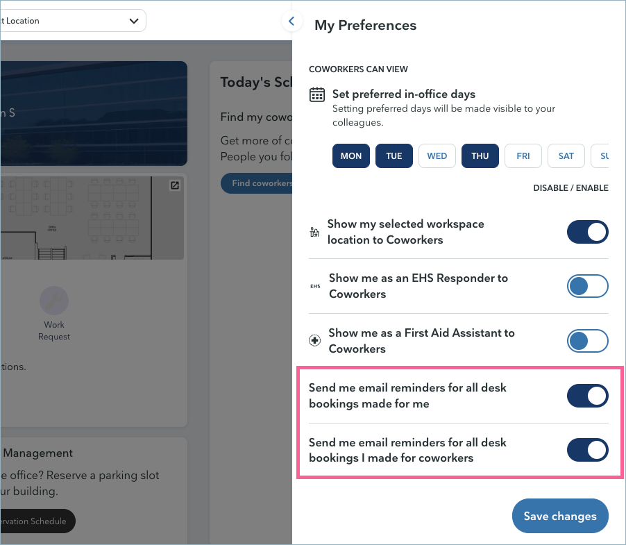Enable room and desk booking notifications