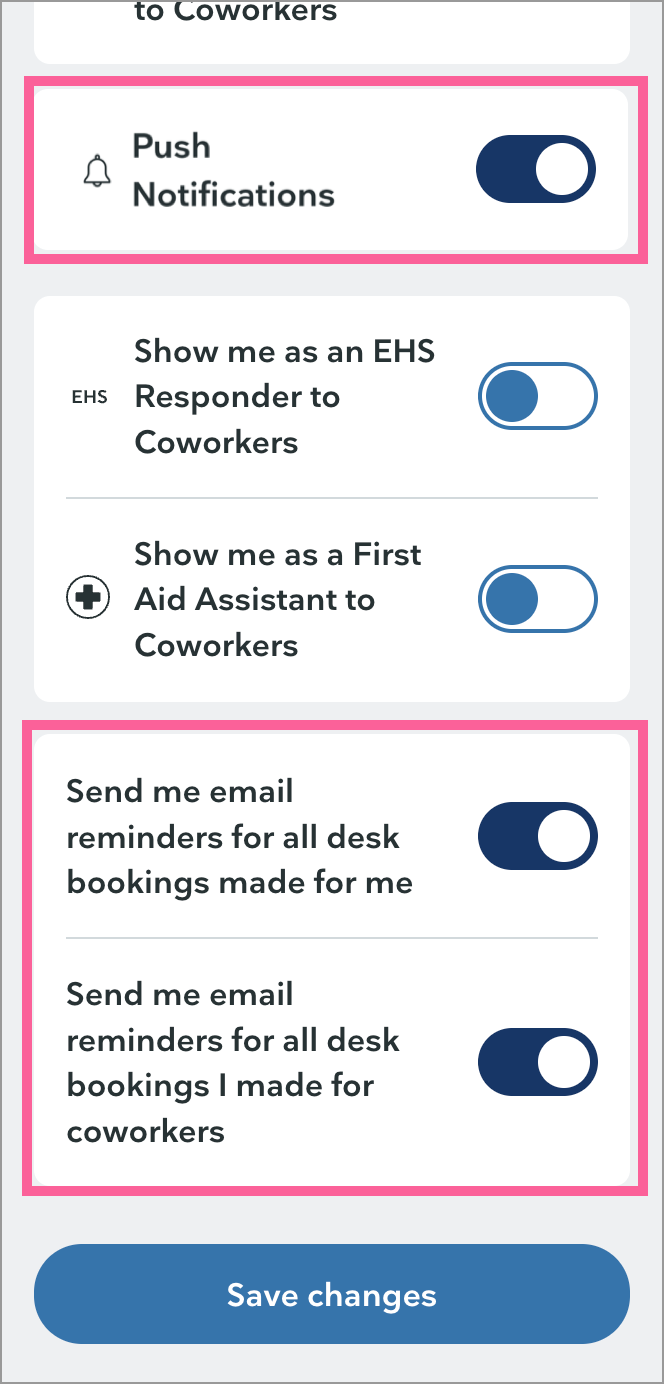 Enable room and desk booking notifications
