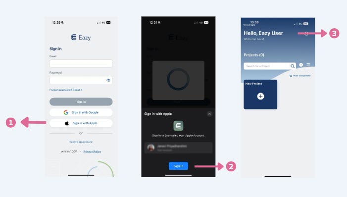 Signing into Eazy with your apple ID