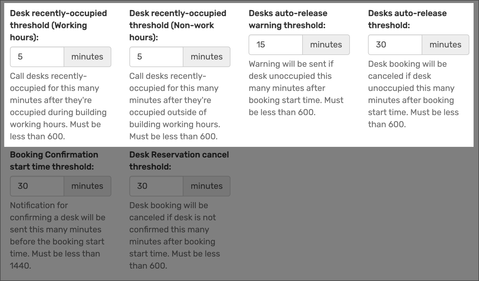 Configure desk occupancy, check in, and auto-release