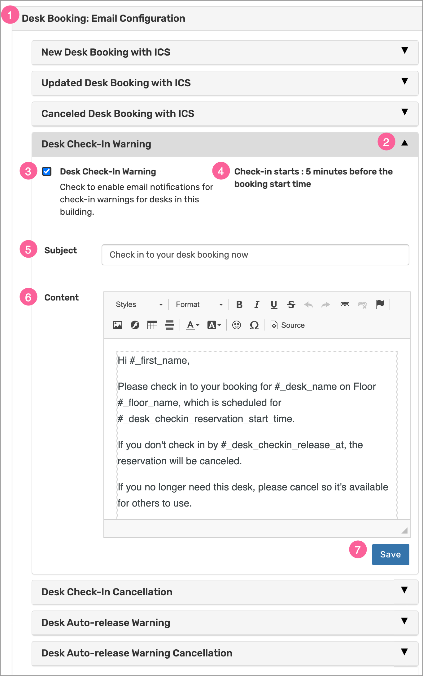 Manage desk reminder emails