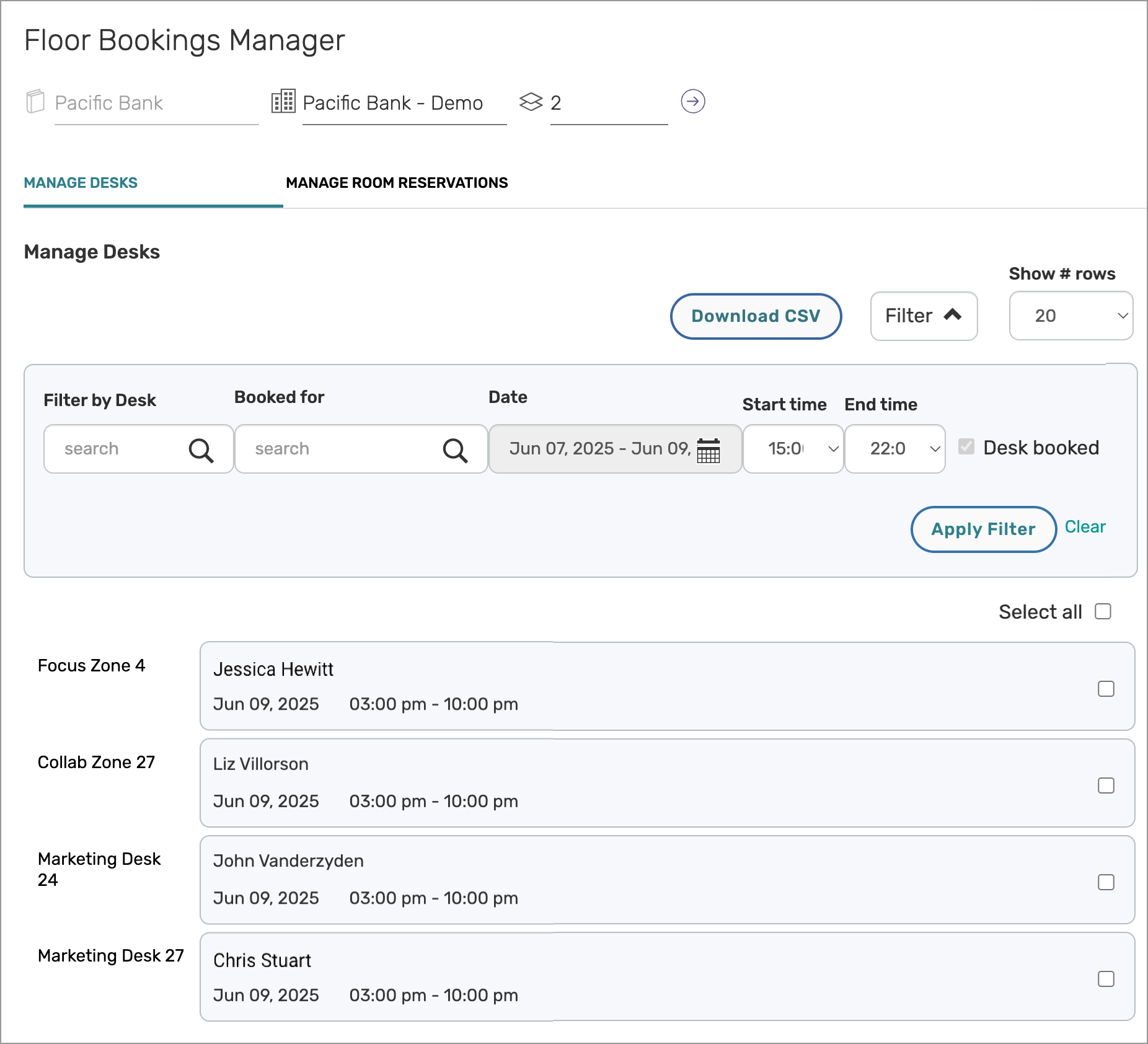 Manage desk bookings